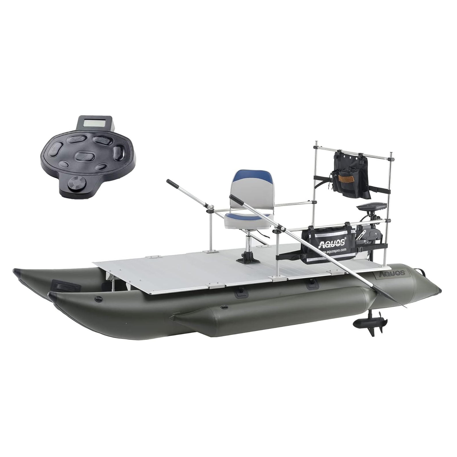 AQUOS 11.5ft Inflatable Pontoon Boat with Haswing Black 12V 55LBS ...