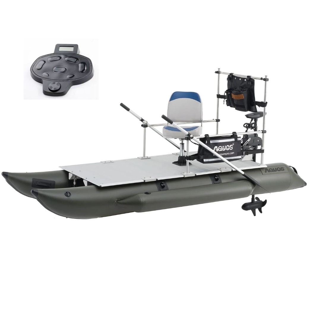 AQUOS 12.5ft Inflatable Pontoon Boat with Haswing Black 12V 55LBS 2.4G ...