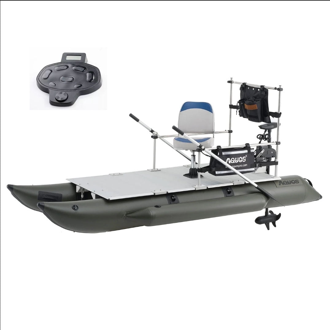 AQUOS 12.5ft Inflatable Pontoon Boat with Haswing Black 12V 55LBS 2.4G ...