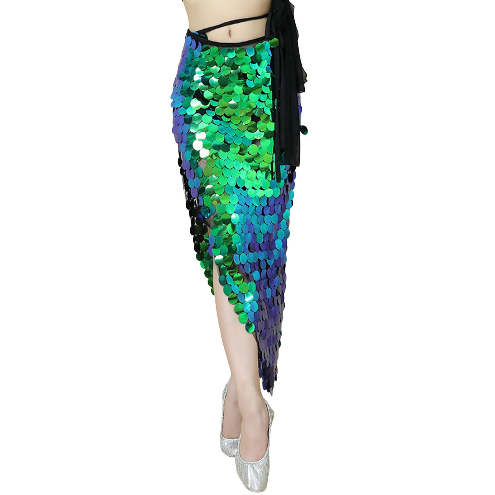 AQUTE Sequin Belly Dance Hip Scarf Set - Mermaid Style - Long Skirt ...