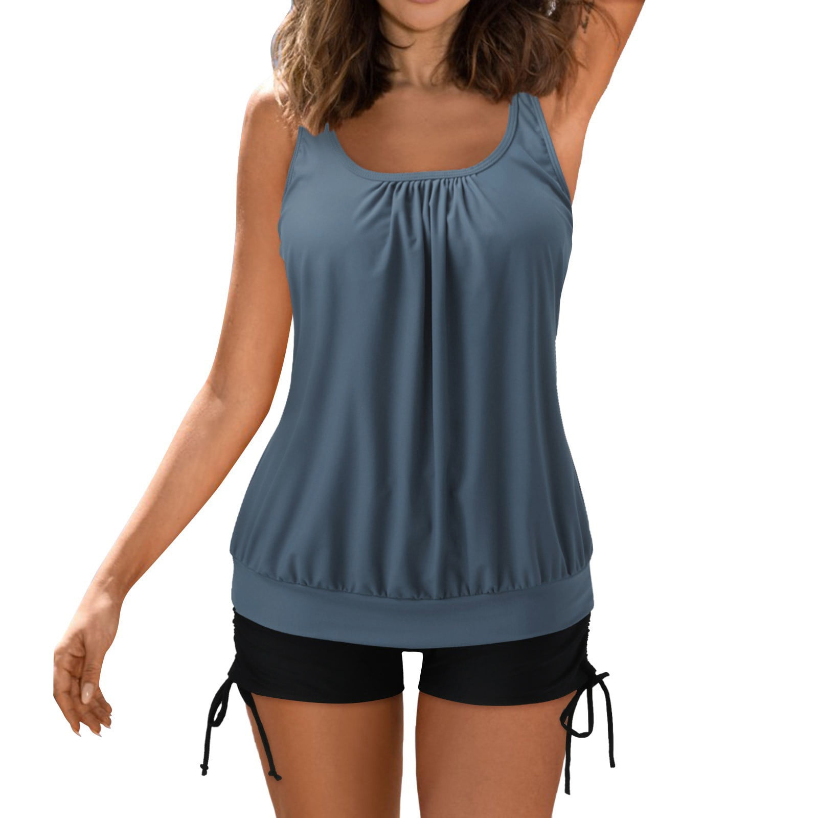 Aqute Womens Plus Size Print High Waisted Tankini Set Two Piece Navy 5xl