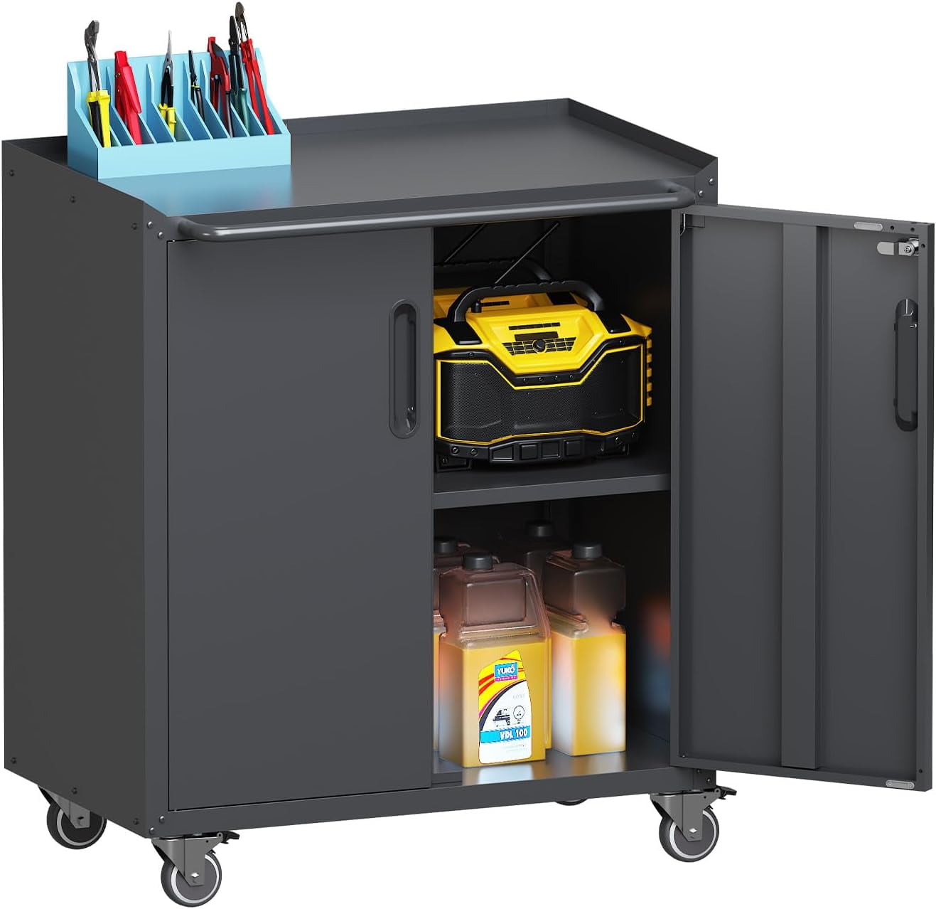 AQY 2 Door Metal Tool Cabinets for Garage with Wheels,Lockable Garage ...