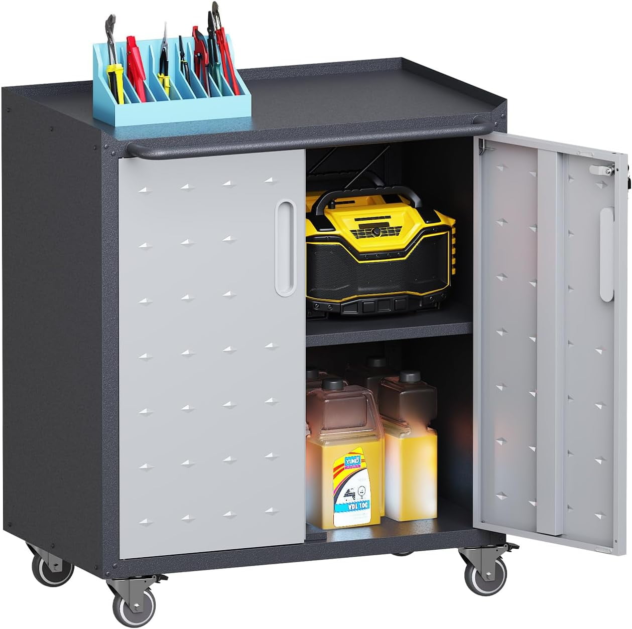 AQY 2 Door Metal Tool Cabinets for Garage with Wheels,Lockable Garage ...