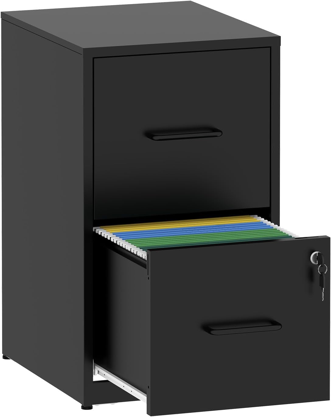 AQY 2 Drawer File Cabinet with Lock, Metal Black Filing Cabinet for ...