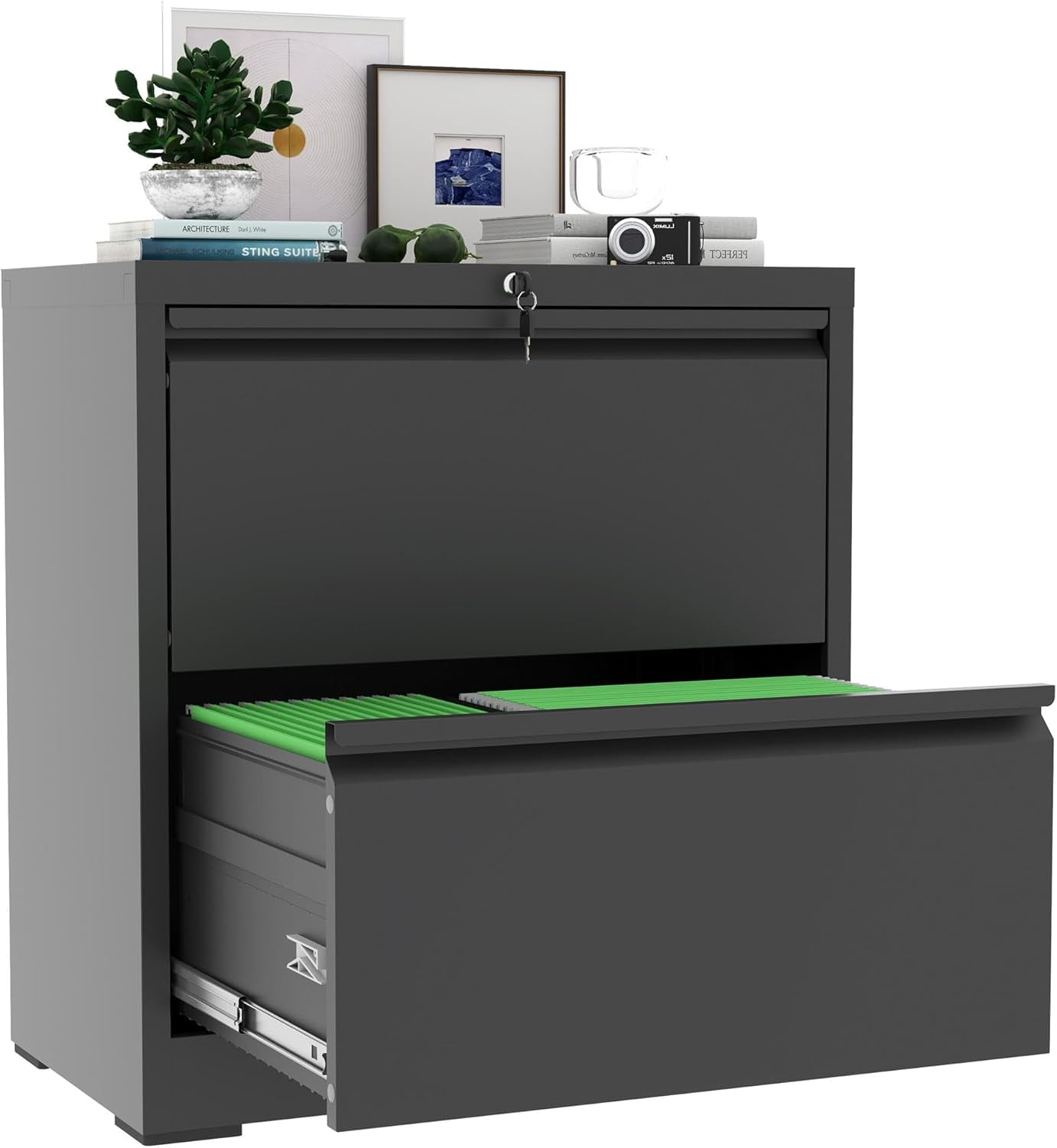 AQY 2 Drawer File Cabinet with Lock,Metal Black Lateral File Cabinets ...