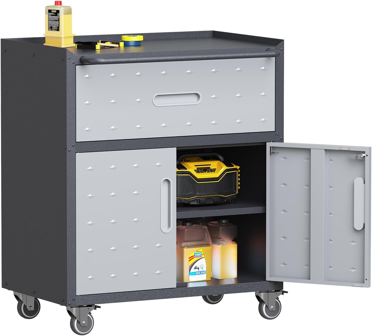 AQY Metal Garage Storage Cabinet with Wheels,Mobile Metal Storage ...
