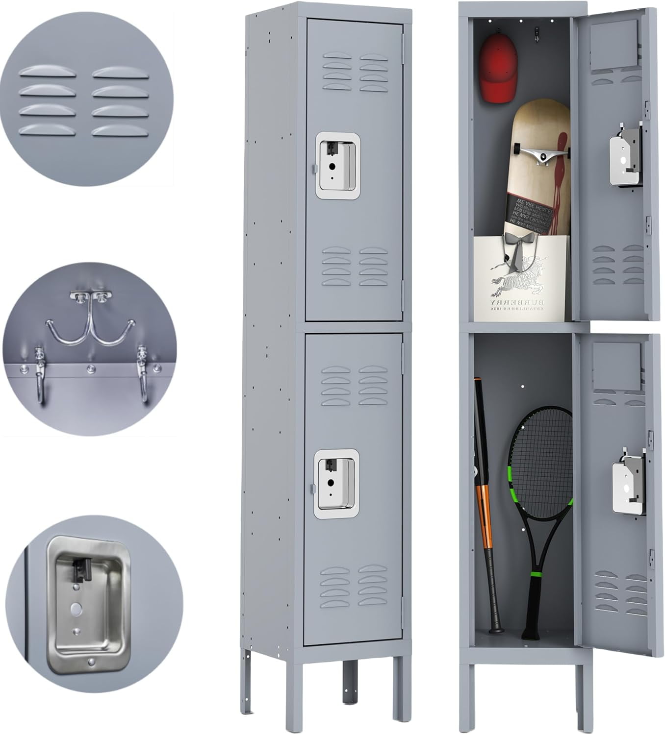 AQY Metal Lockers for Employees, 2-Tier Storage Locker Cabinet with 2 ...