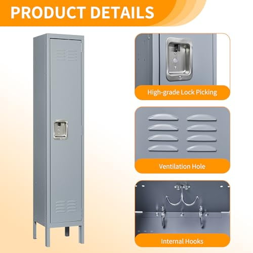 AQY Metal Lockers for Employees, Storage Locker Cabinet with 1 Doors, 1 ...
