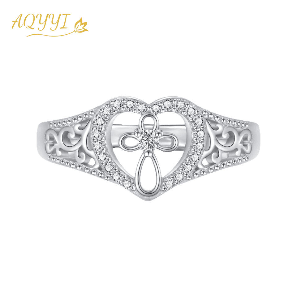 AQYYI Heart Cross Ring for Women Platinum Plated Open Heart Cubic ...