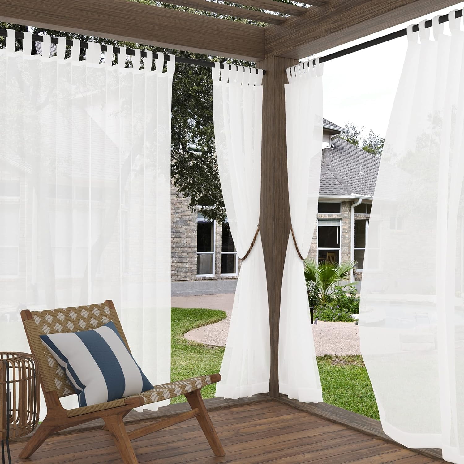 AQZROO-Amina Open Weave Indoor/Outdoor Sheer Tab Top Curtain Panel, 50 ...