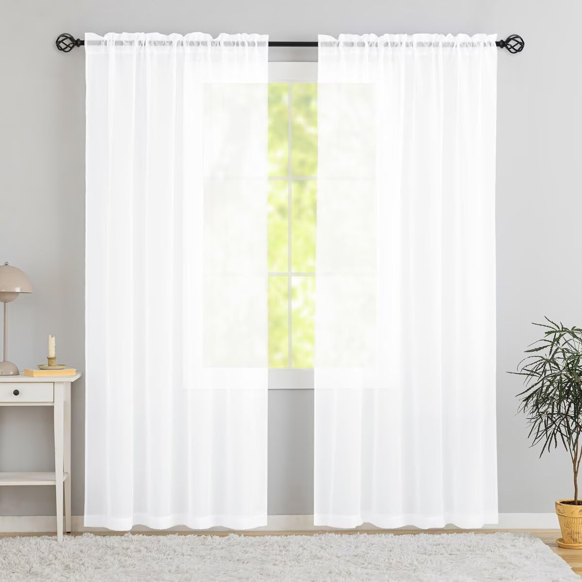 AQZROO-Semi Voile Sheer Curtains 108 Inches Long 2 Panels Rod Pocket ...