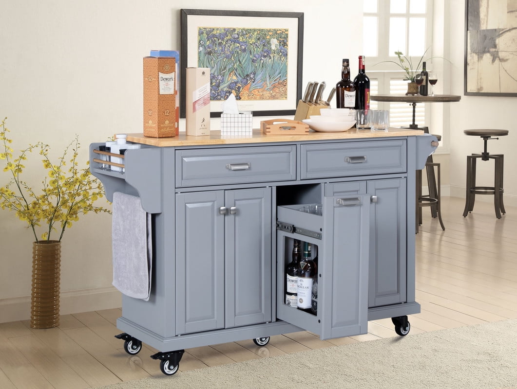 AR Airui Polin 60.5" Kitchen Island on Wheels, 4 Doors 3 Drawers ...