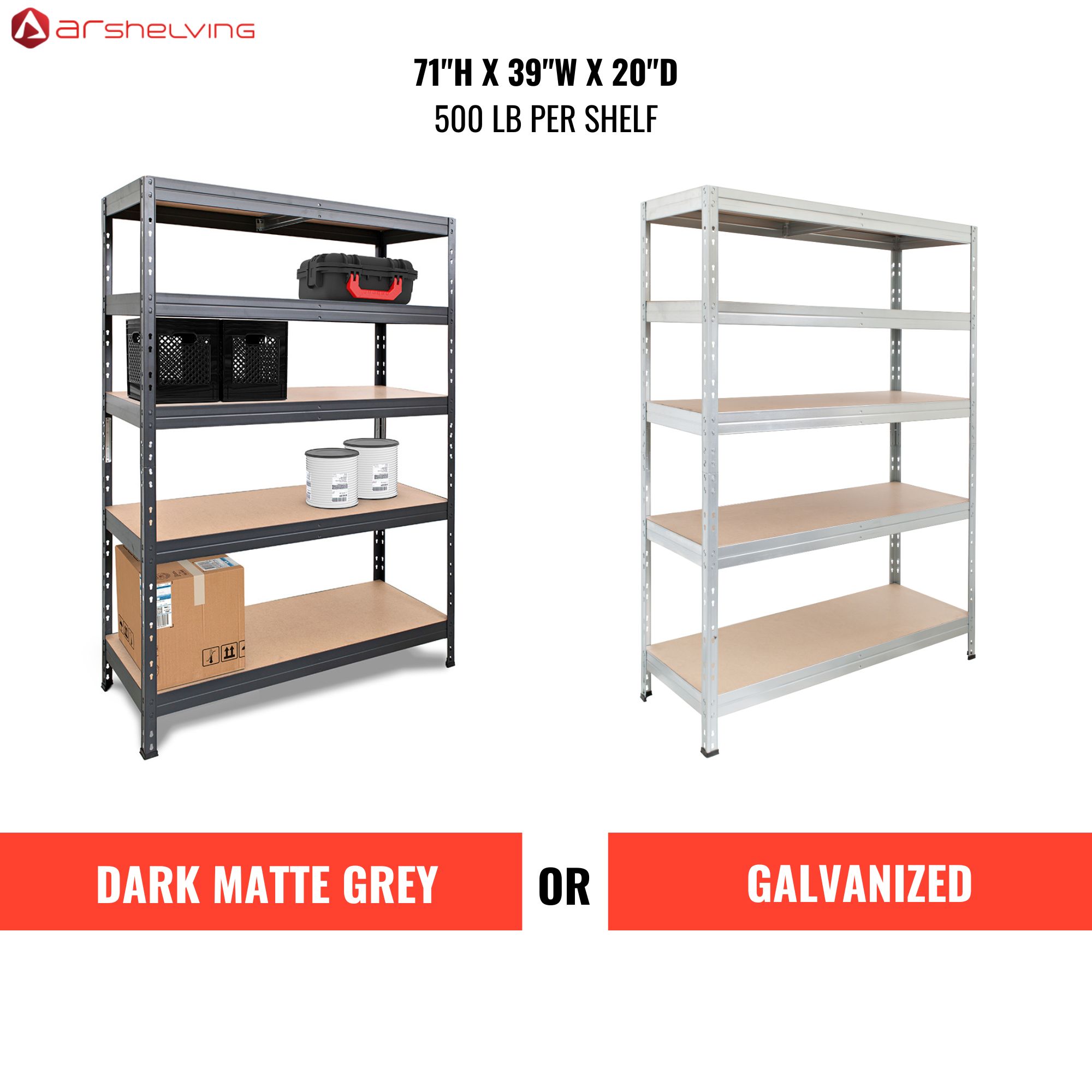 AR Shelving Industrial Storage Racks - 47 x 18 x 71in Galvanized, Steel ...