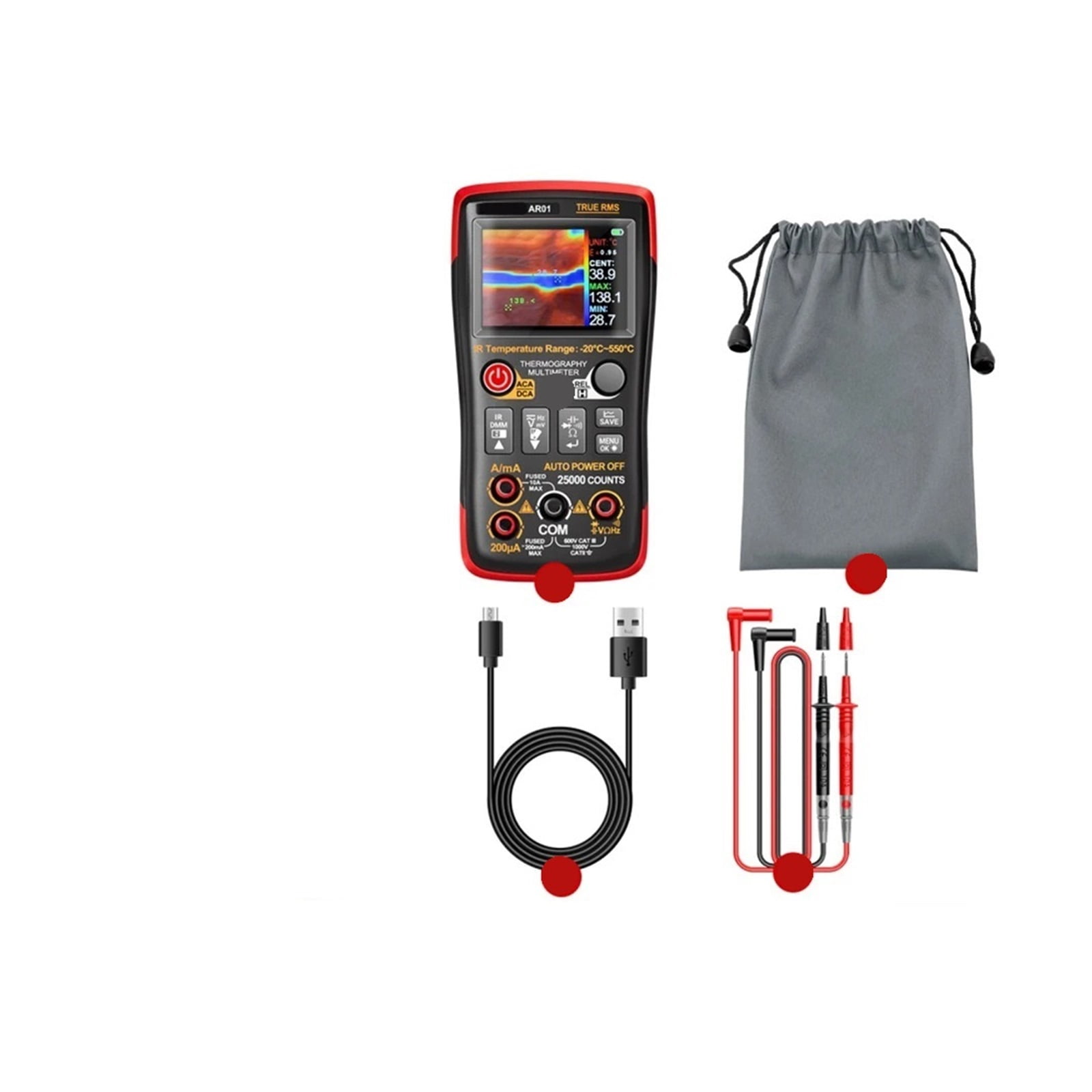 AR01 Thermal Imaging Multimeter - USB/Type-C Charging, 250M Test,25000 ...