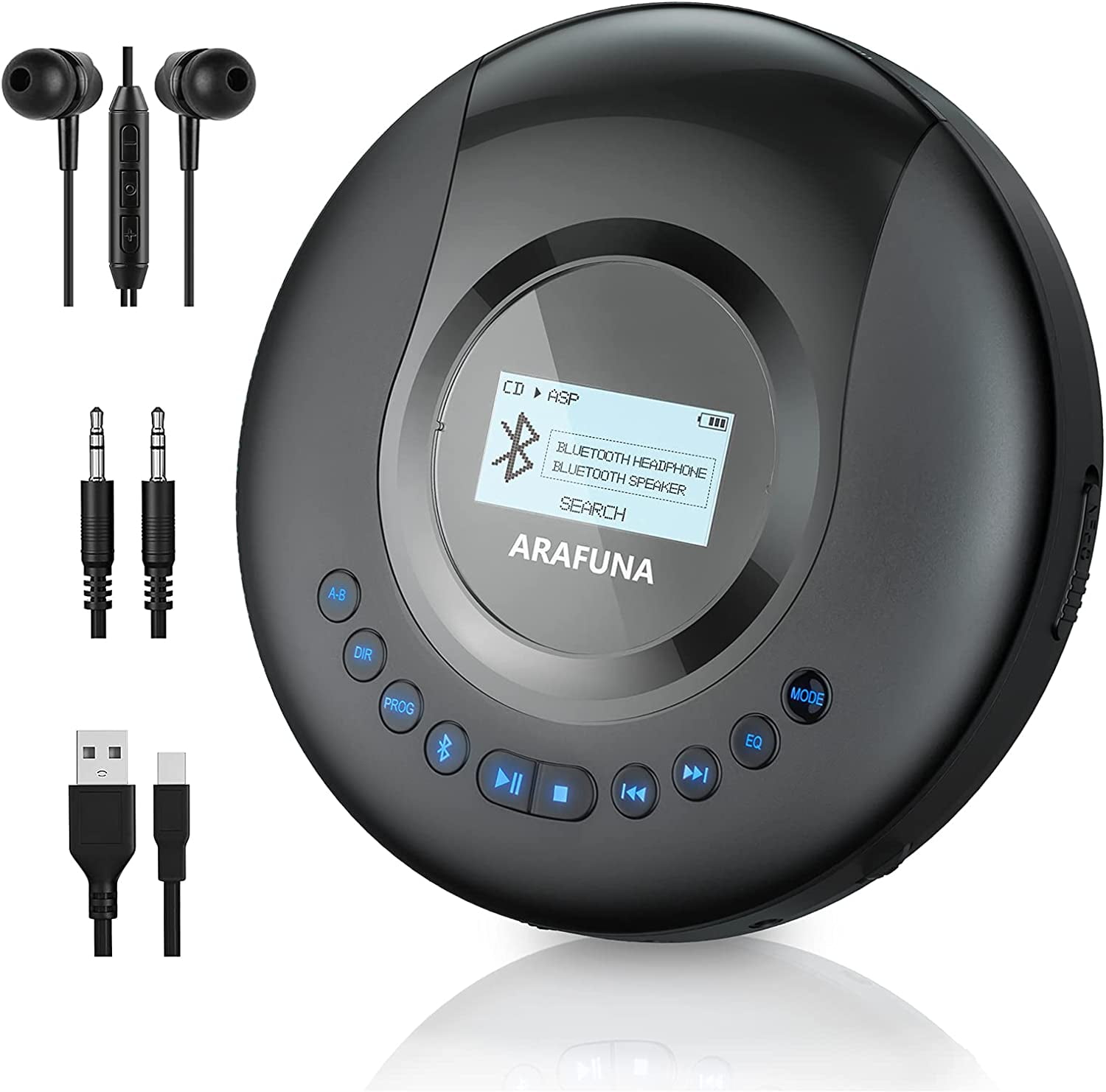 ARAFUNA Bluetooth Enabled Portable CD Player for Car/Home/Travel with ...