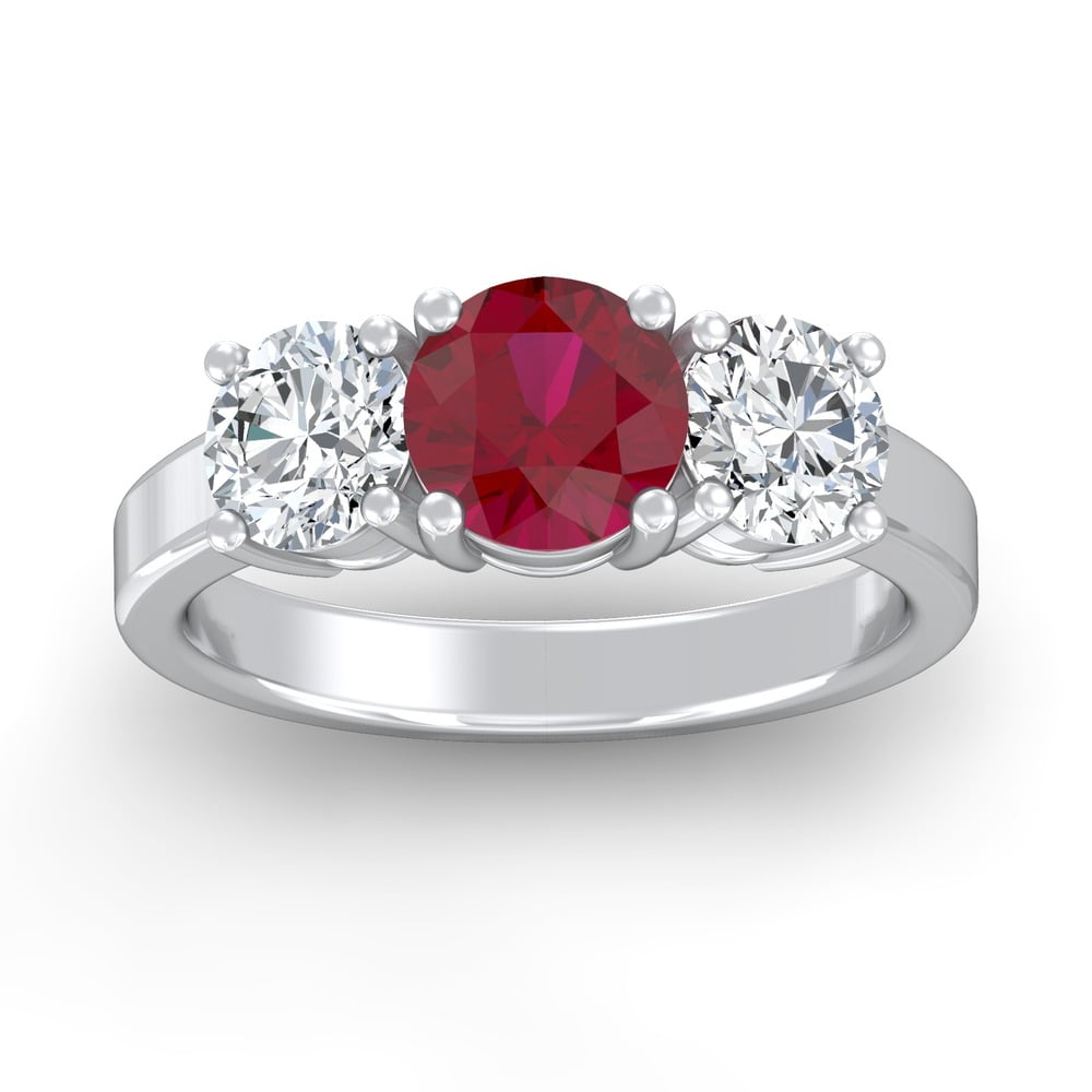 ARAIYA FINE JEWELRY 1 CT. T.W Round Shape Lab Grown Diamond and Natural Ruby Three-Stone ...