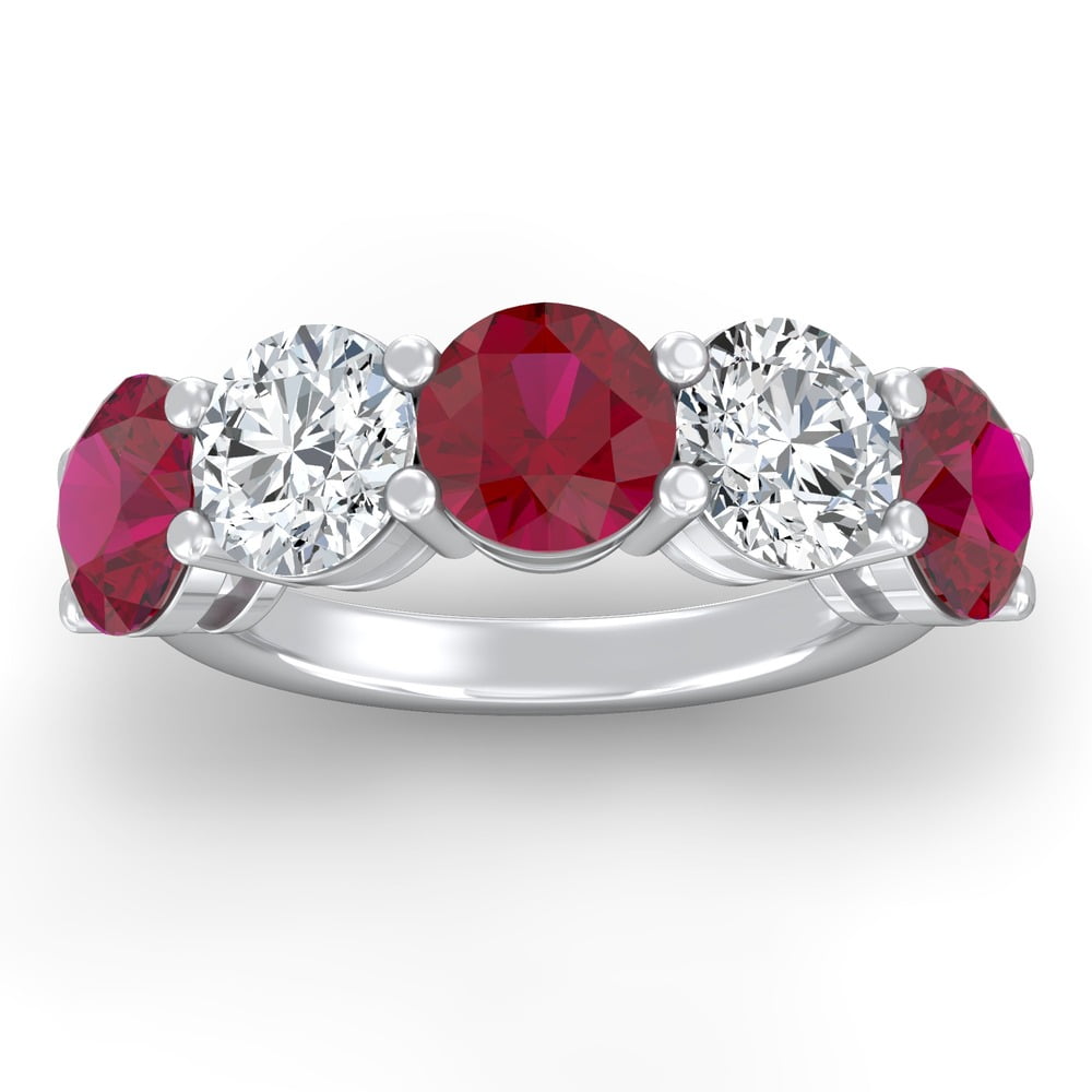 ARAIYA FINE JEWELRY 7 CT. T.W Round Shape Lab Grown Diamond and Natural Ruby Five Stone ...