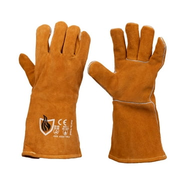 TIG and MIG Leather Welding Gloves, 16" Heat Proof with Four Layers ...