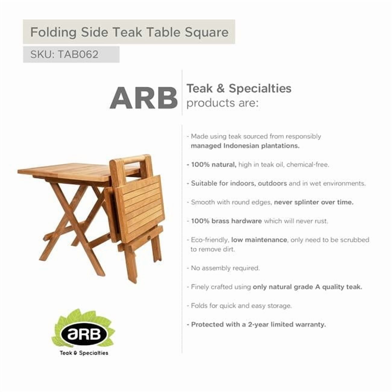 ARB TEAK & SPECIALTIES TAB062 Teak Folding Side Table - Square 20' (50 ...