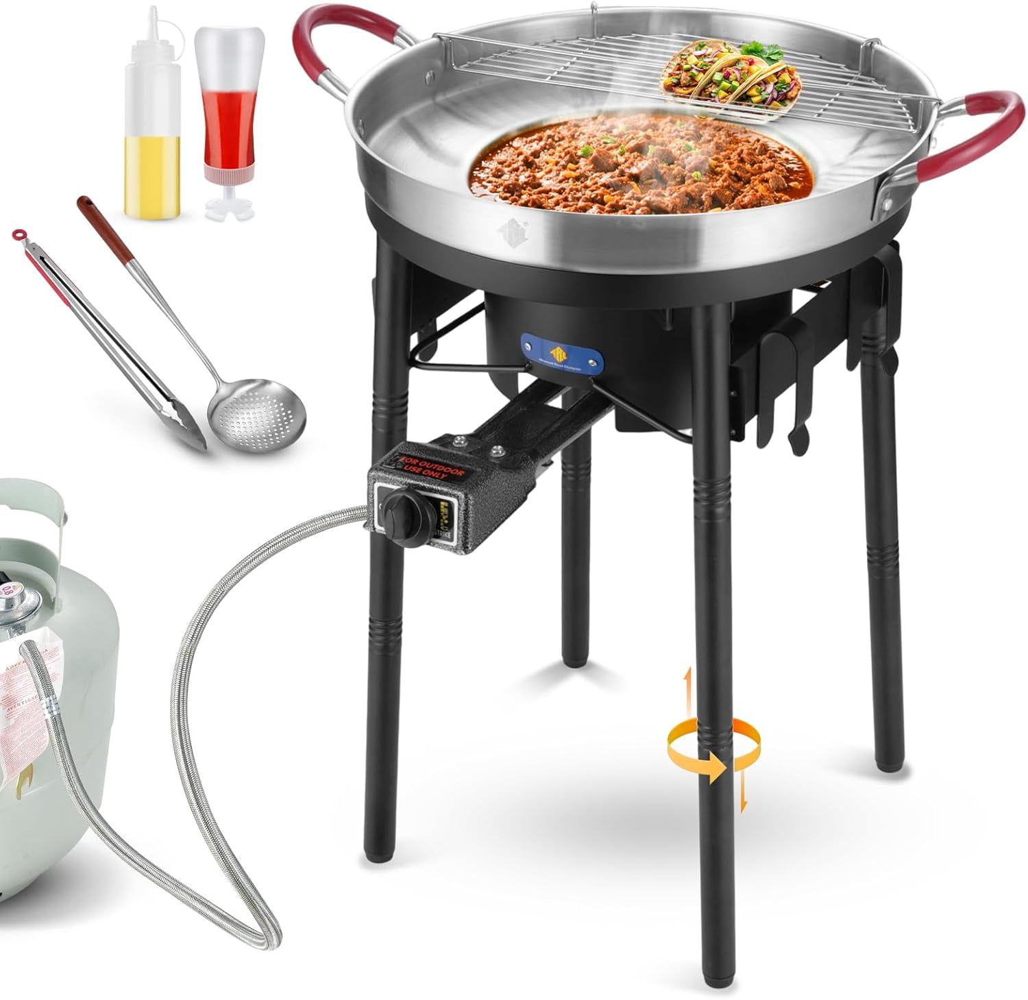 ARC 23" Concave Comal Set w/100,000BTU Propane Grill Burner, Disco Para Cocinar, Stainless Steel ...