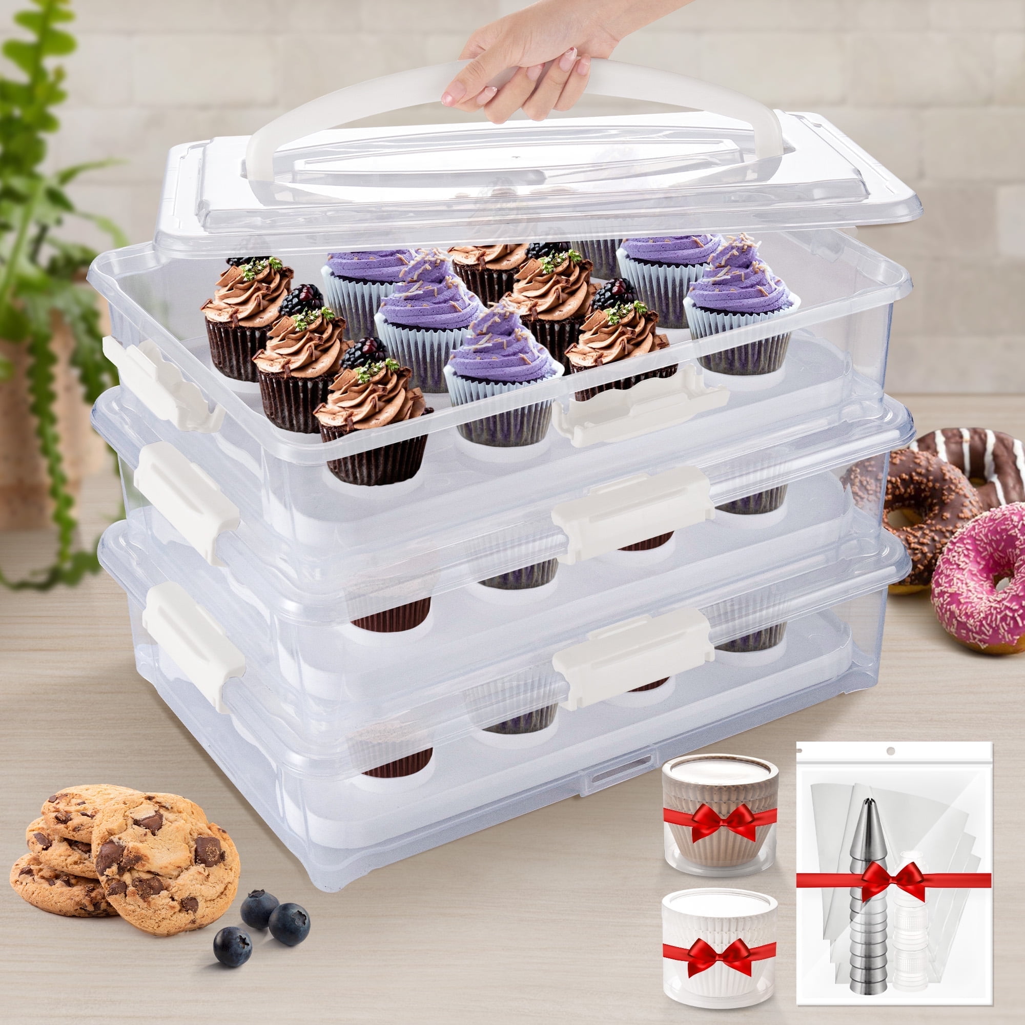 ARC 3-Tier Cupcake Carrier - Portable, Stores 36 Cupcakes or 3 Large ...