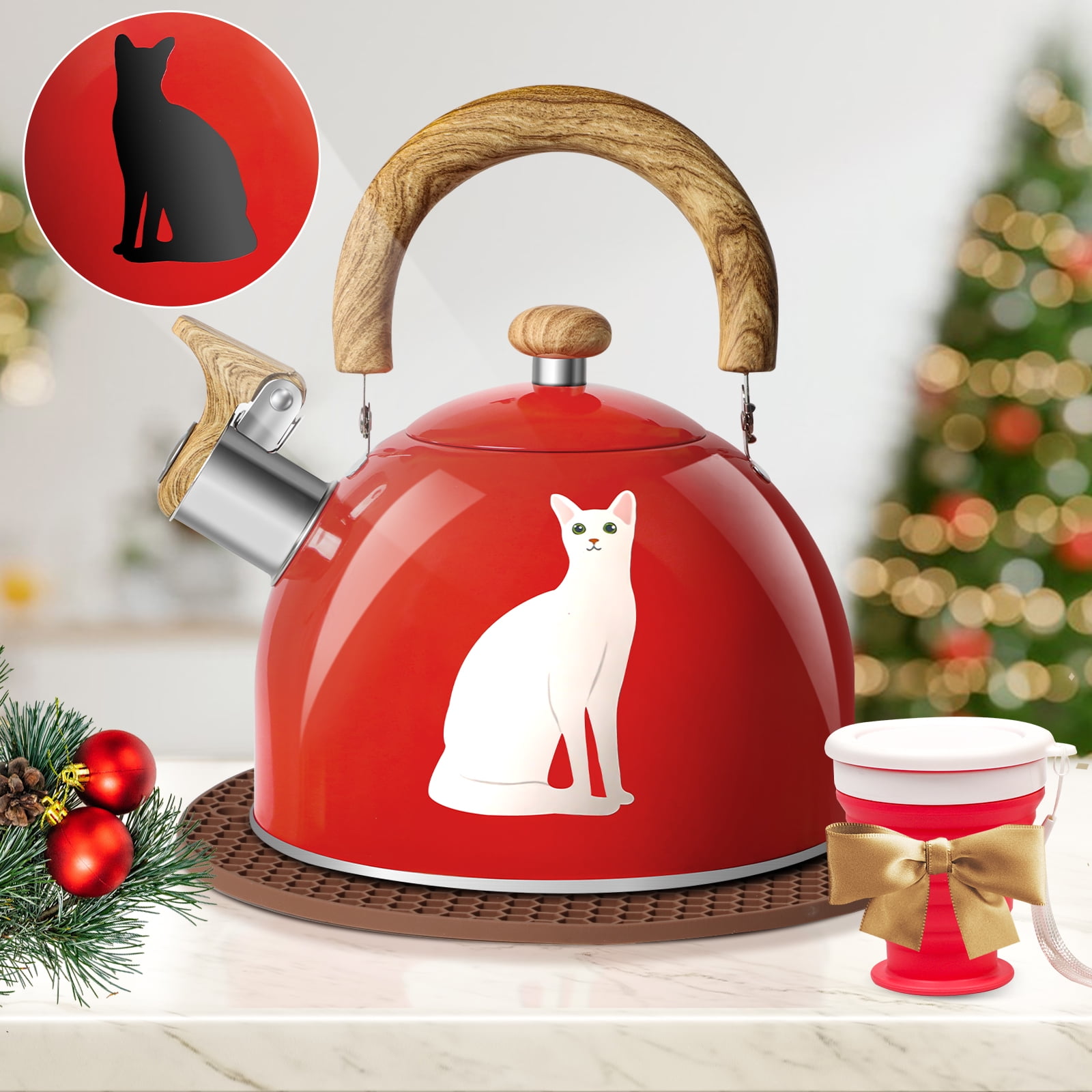 ARC Stainless Steel 2QT Whistling Tea Kettle - Red - Magic Color ...
