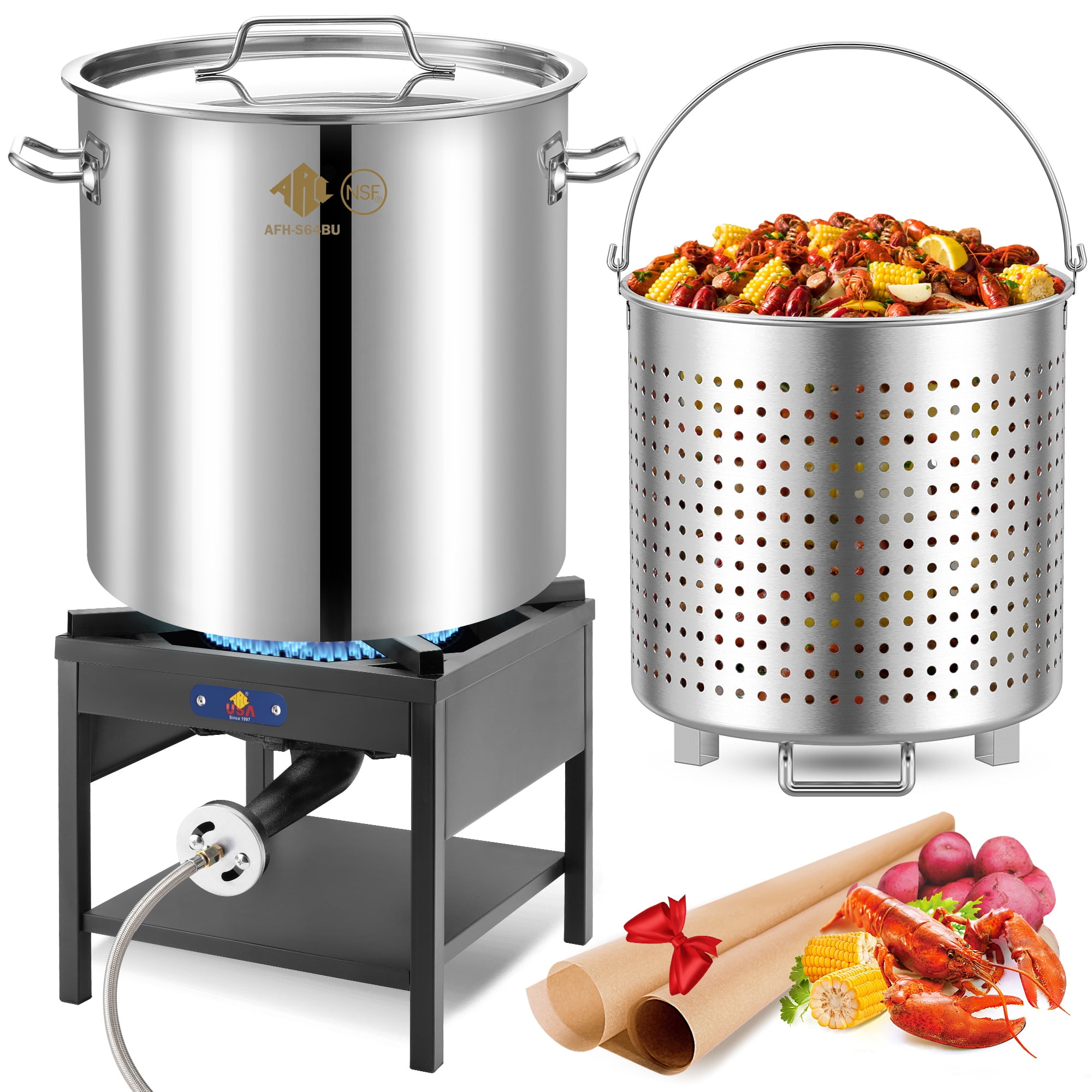 Stainless Steel Seafood Boiling Turkey Fryer Kit 64QT with Strainer and ...