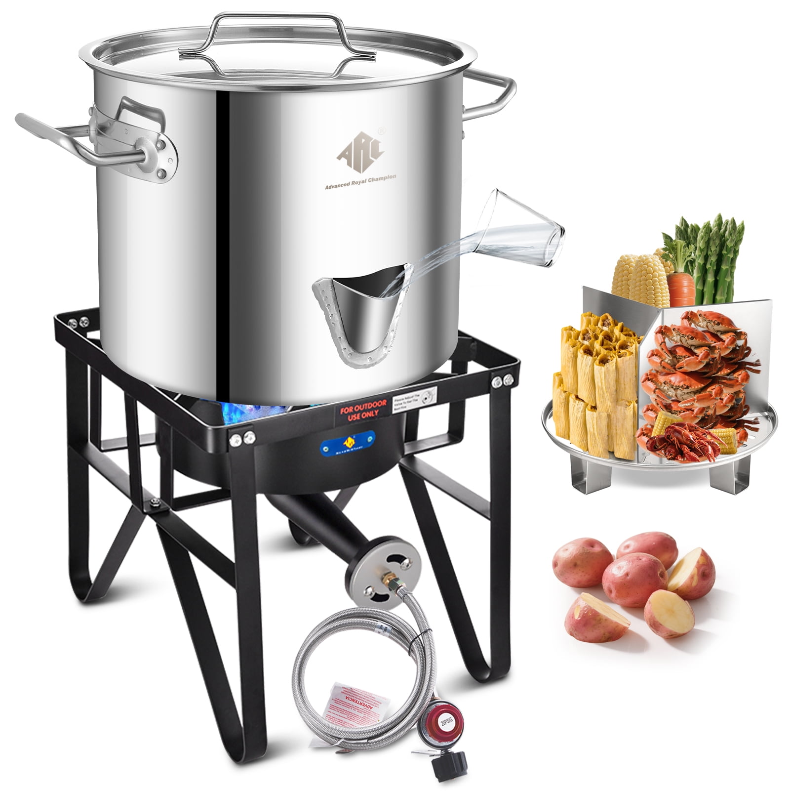 ARC Stainless Steel Steamer Pot with Propane Burner for Outdoor Cooking ...