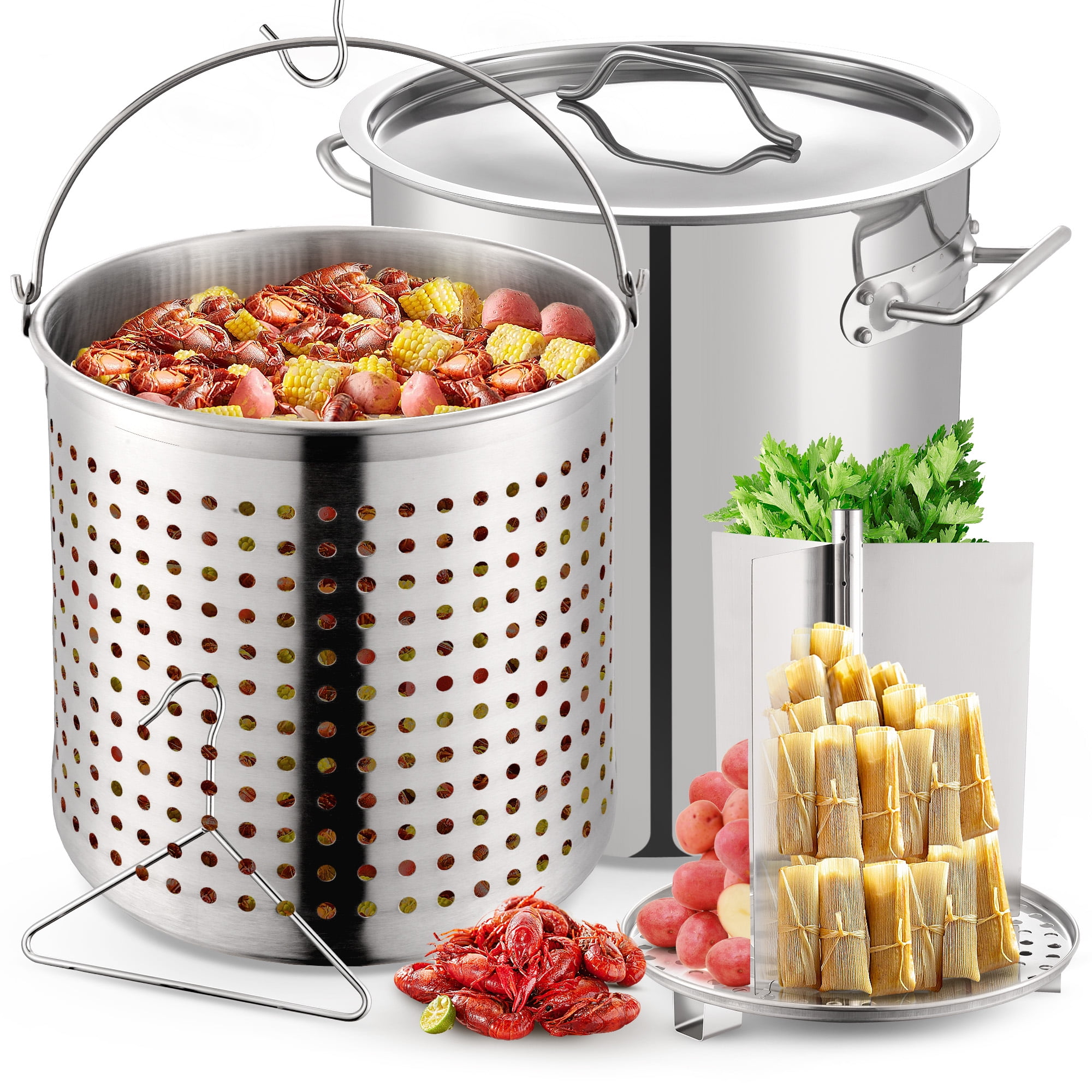 ARC USA 64QT Stainless Steel Stock Pot with Strainer, Basket, Lid ...