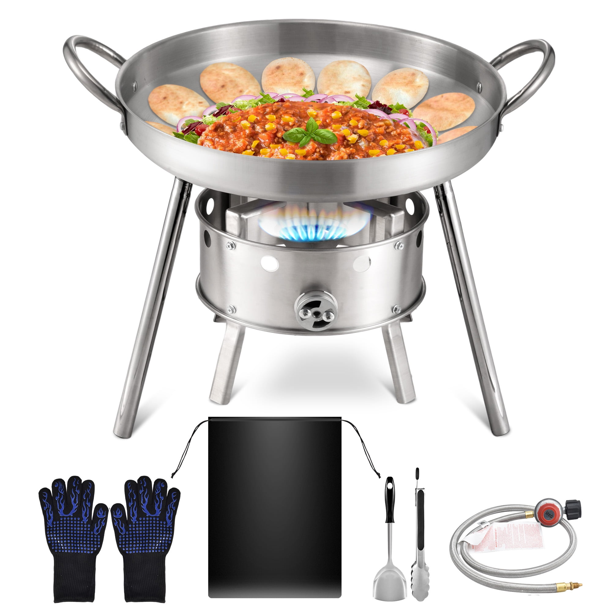 "ARC 20"" Stainless Steel Comal & 37,000 BTU Propane Burner Set, Cast ...
