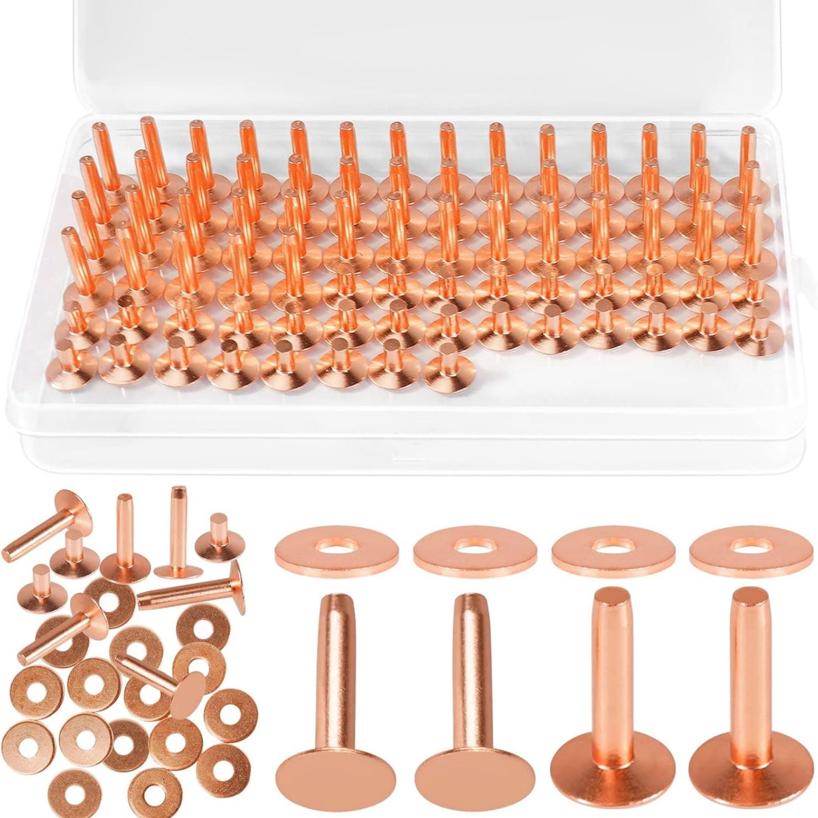ARCADORA 77 Set Copper Rivets and Burrs Kit 2 Sizes for Leather Crafts ...