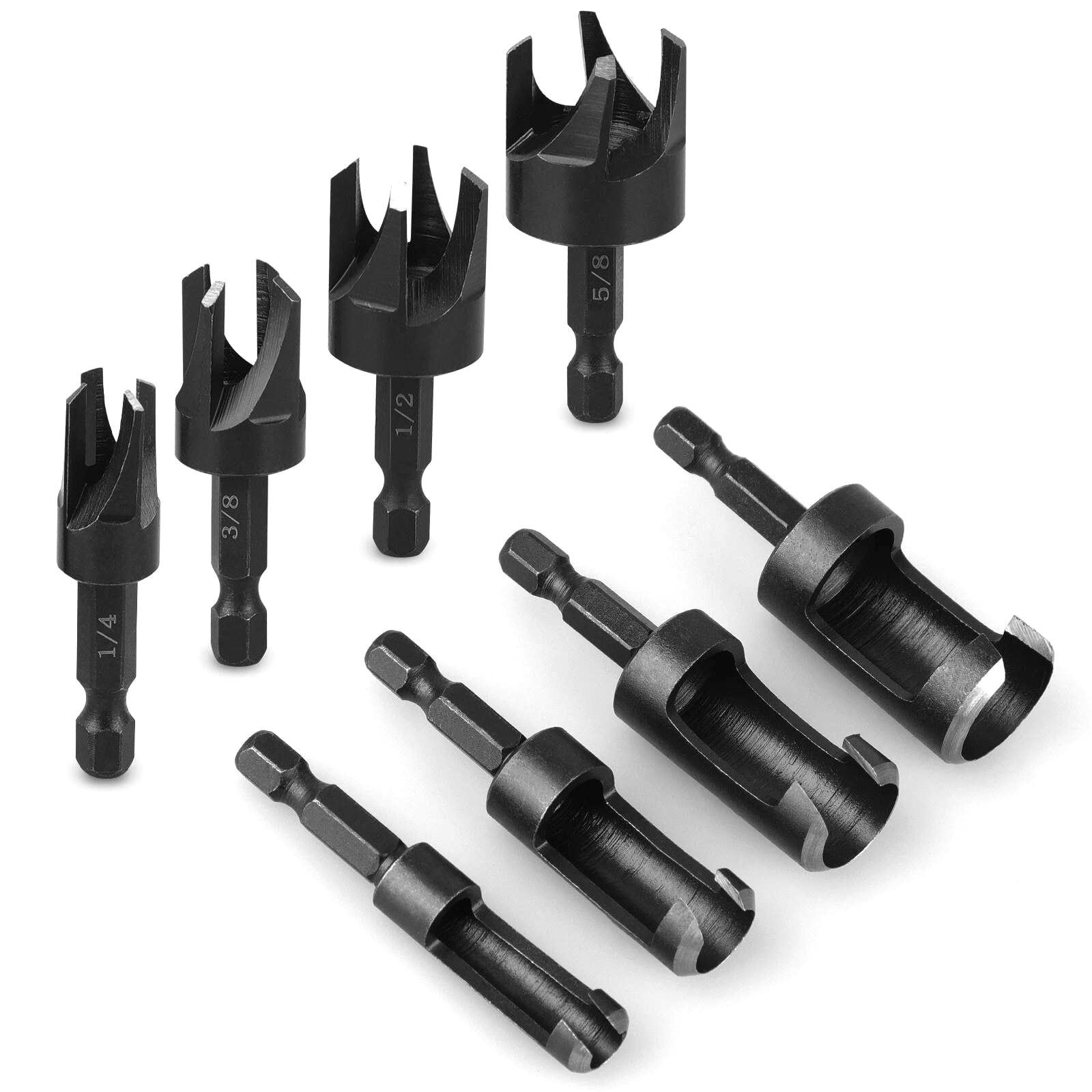 ARCADORA 8 PC Wood Plug Cutter Set 1/4 5/8 3/8 1/2 Inch Carbon Steel ...