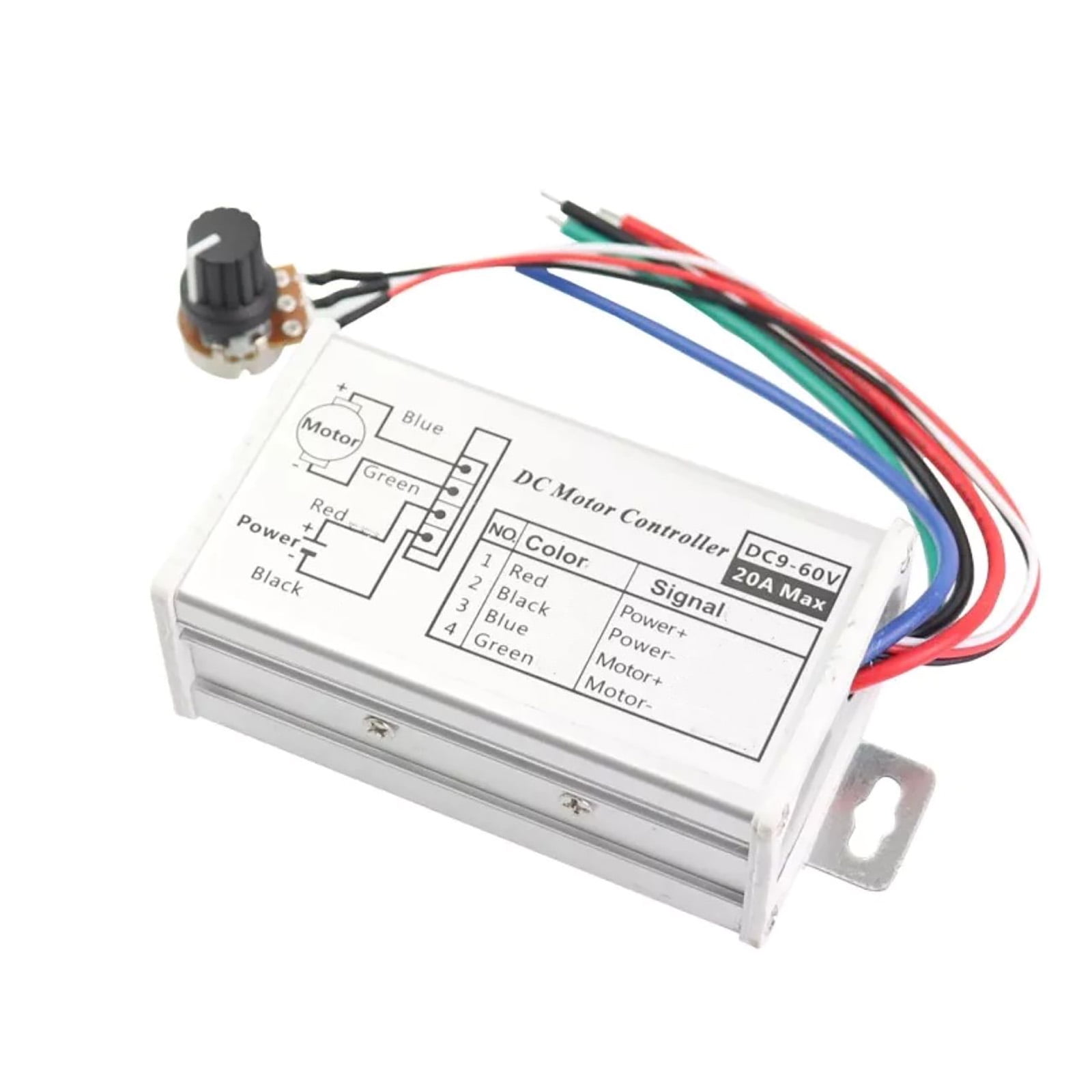 ARCADORA DC Motor Speed Controller 9V-60V 10A PWM Regulator Metal Shell ...