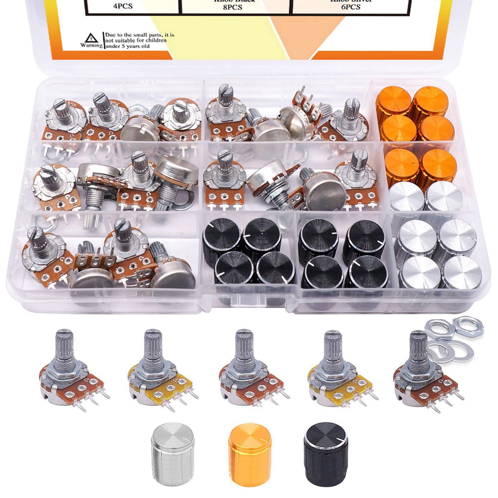 ARCADORA Metal & Carbon Film Potentiometer Set for Audio Volume Control ...