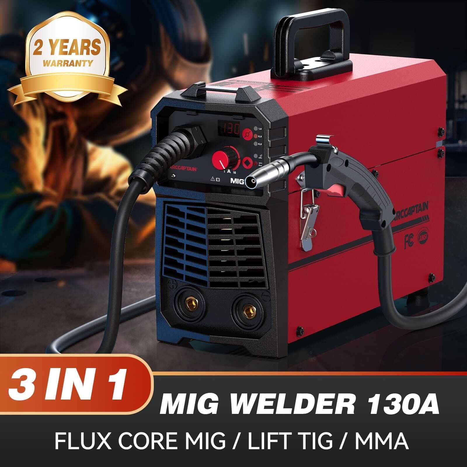 ARCCAPTAIN 3 in 1 MIG Welder, 130A Synergic Flux Core Wire Feed Welder ...