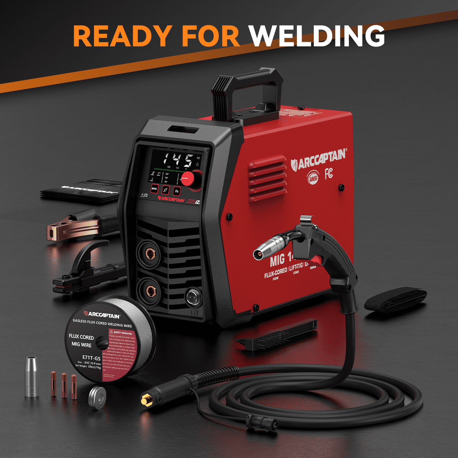 ARCCAPTAIN 3-in-1 MIG Welder with Synergic Control, Gasless MIG/MMA ...