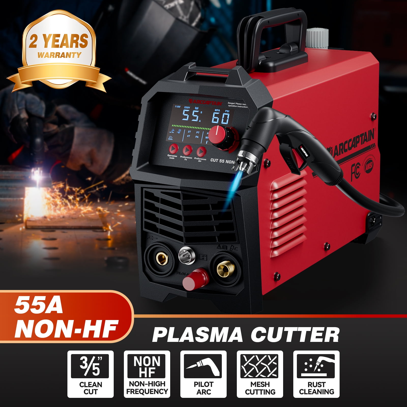 ARCCAPTAIN 55A Plasma Cutter,Non-Touch Pilot ARC Air Plasma Cutting ...