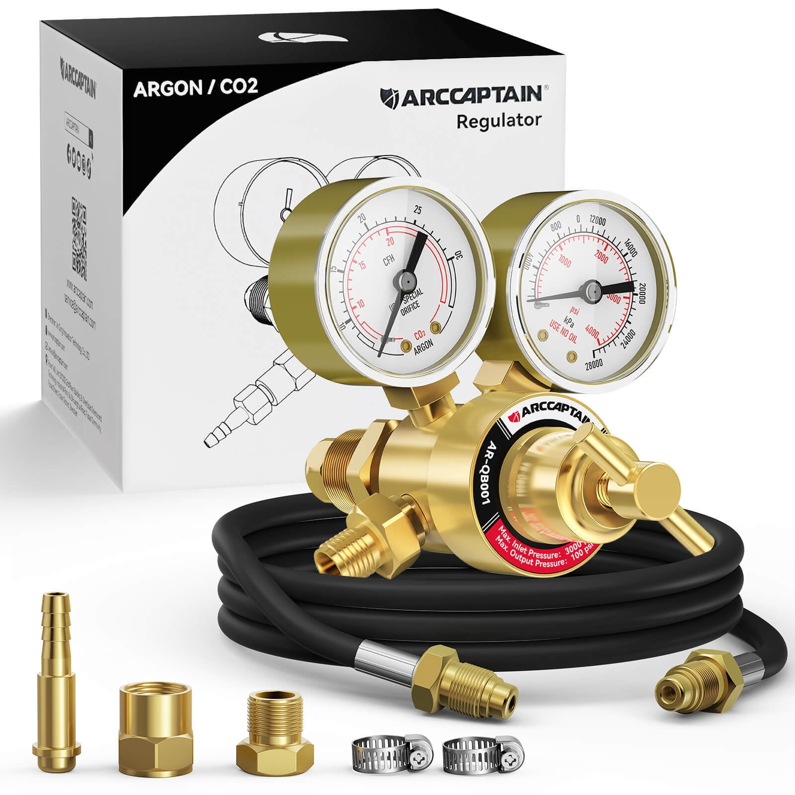 ARCCAPTAIN Argon Regulator CGA580, 0-4000 PSI 0-30 CFH, Compatible with ...