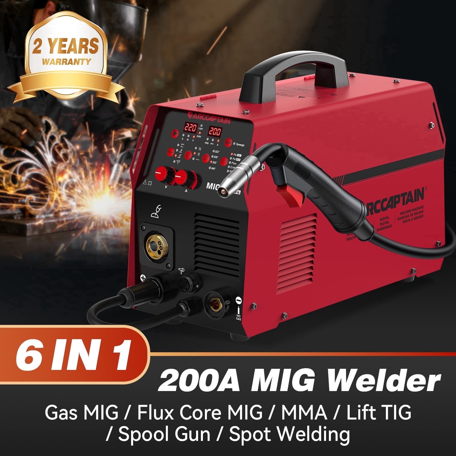 ARCCAPTAIN 6 in 1 MIG Welder, 200A Welding Machine Multiprocess 110V ...