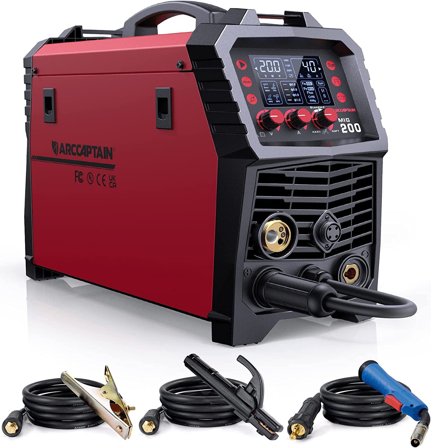 ARCCAPTAIN MIG Welder Machine 6 in 1, 200A Wire Feed Welders Electric, Gas/Gasless Flux Core MIG ...