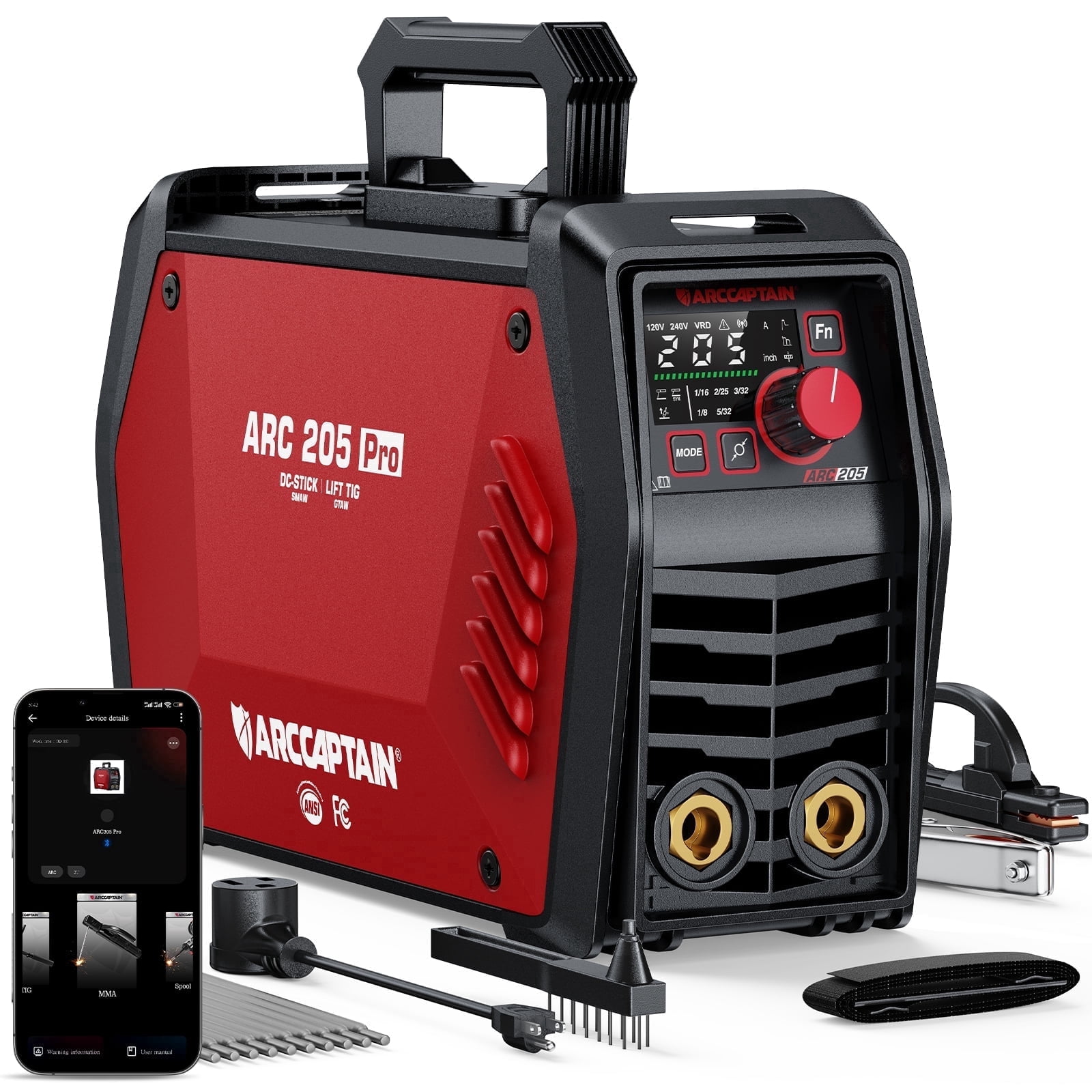 ARCCAPTAIN Stick Welder With APP, 205Amp 2-IN-1 MMA /Lift TIG Welding ...