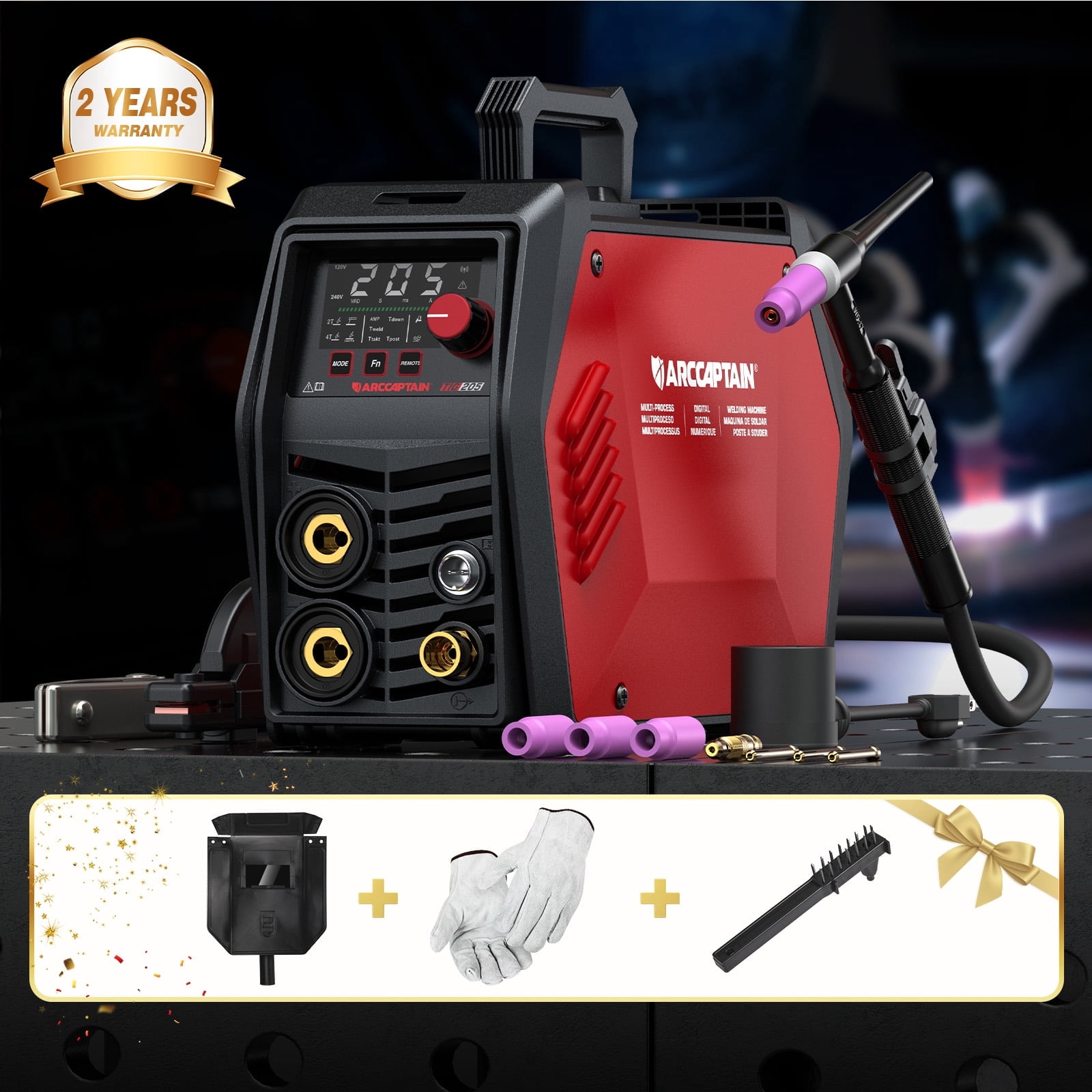 ARCCAPTAIN TIG 205 Pro 5-in-1 Stick/TIG Welder, 120V/240V, with LED ...