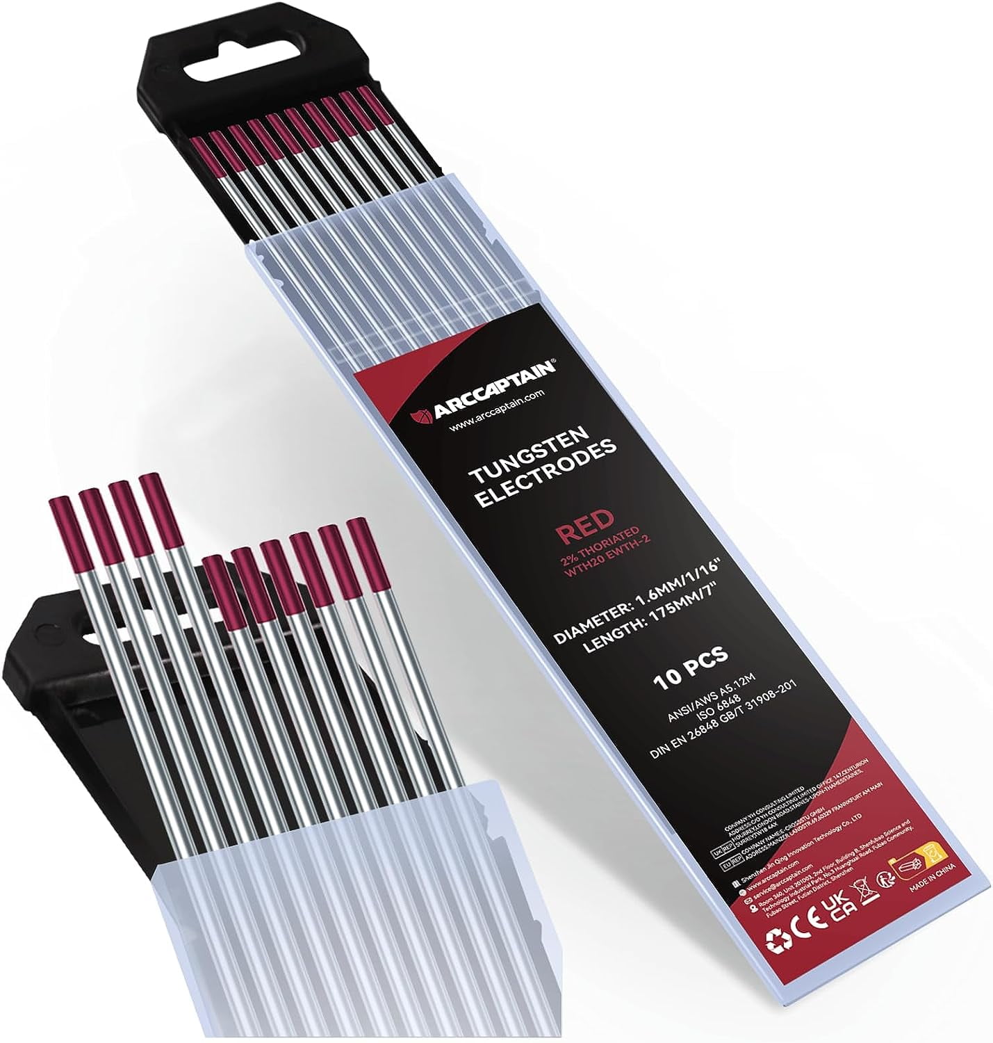 ARCCAPTAIN TIG Welding Tungsten Electrode 10-Pack 1/16"x 7"(Red - 2% ...