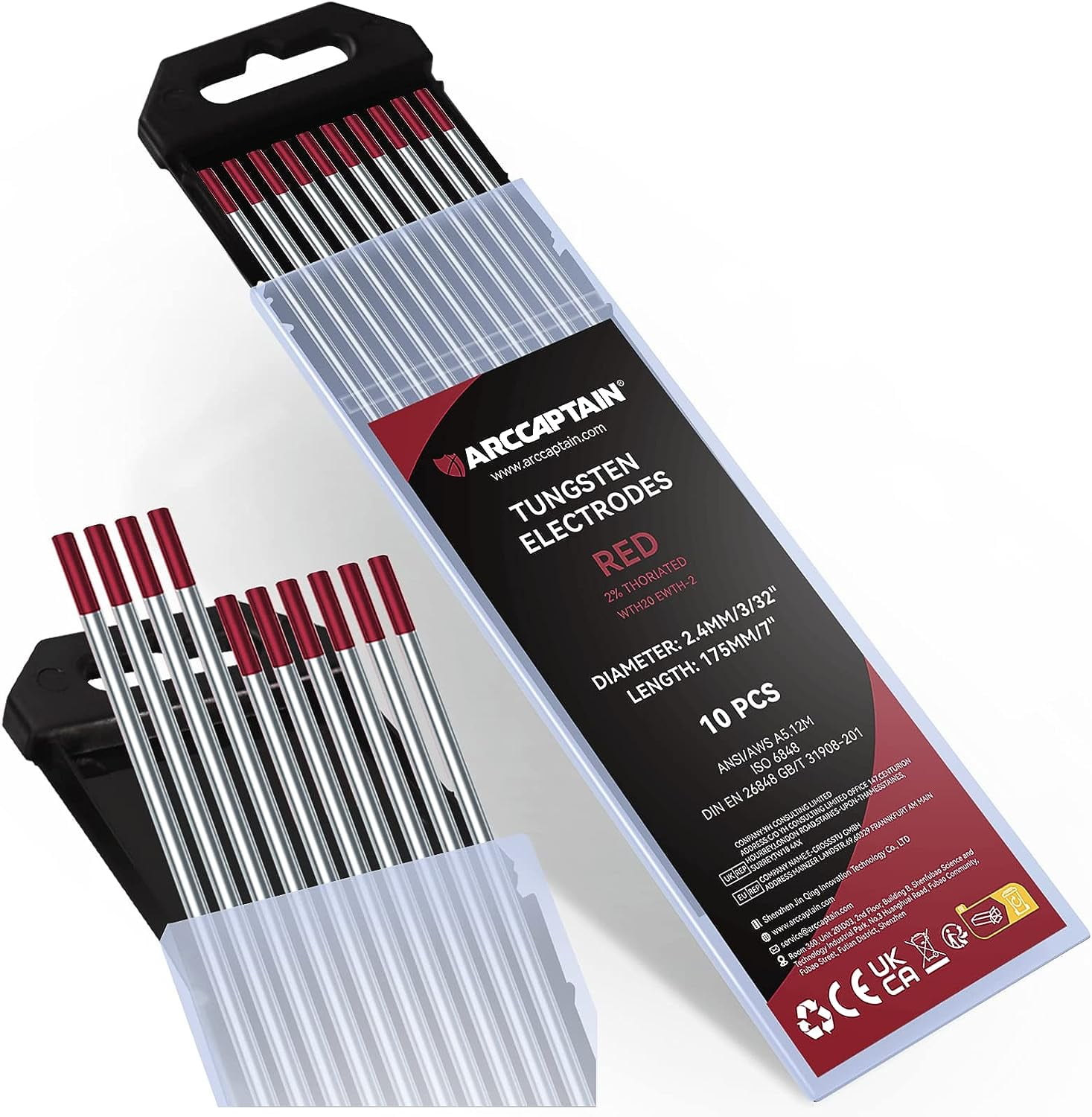 ARCCAPTAIN TIG Welding Tungsten Electrode 10-Pack 3/32"x 7"(Red - 2% ...