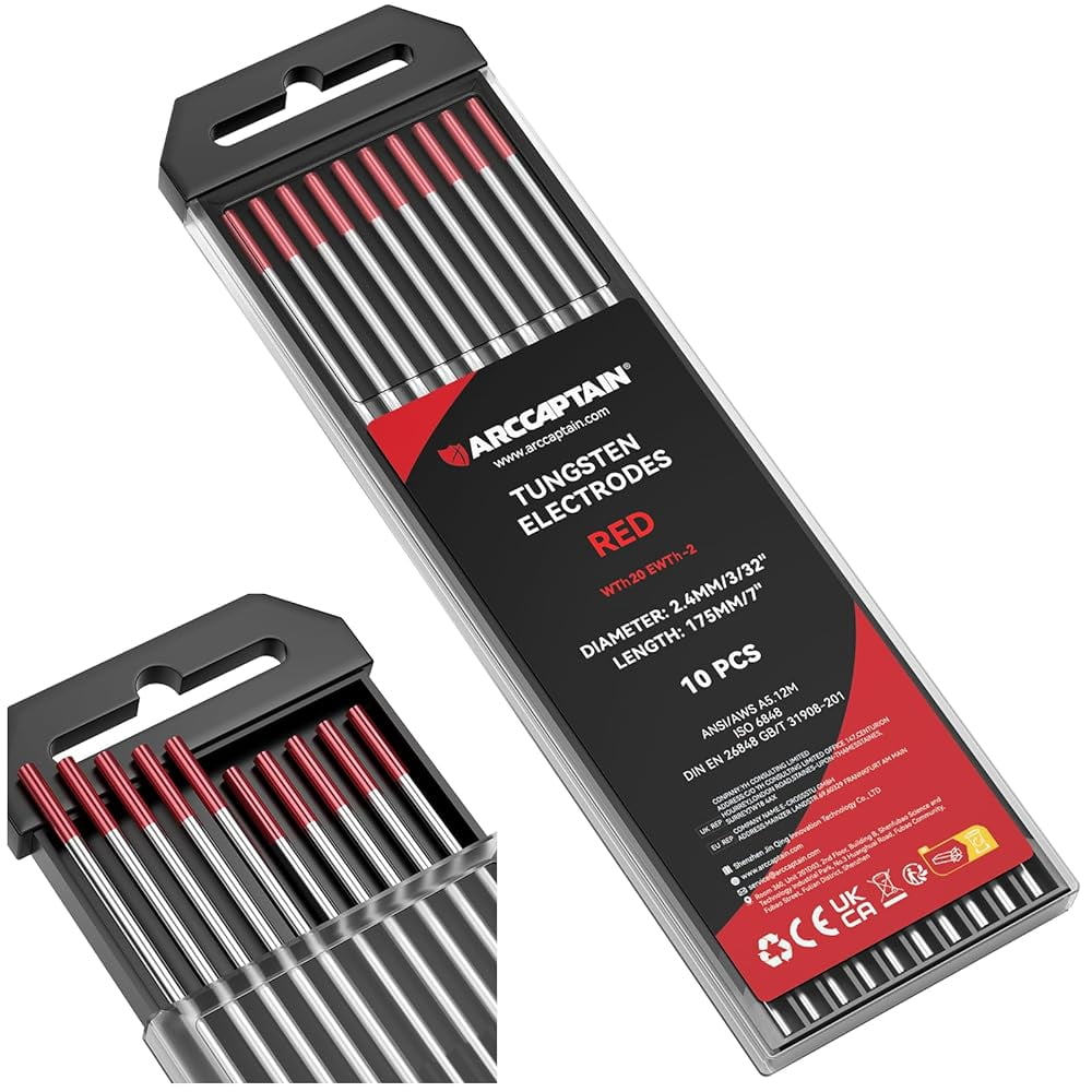 ARCCAPTAIN TIG Welding Tungsten Electrode 10-Pack, 3/32"x 7" Red (WT20 ...
