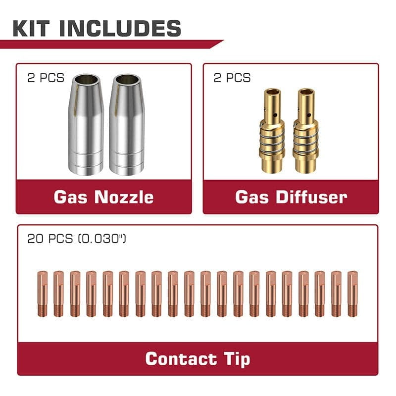 ARCCAPTAIN Welding Torch Nozzle Kit, 0.030 Contact Tips, 24-Piece Set ...