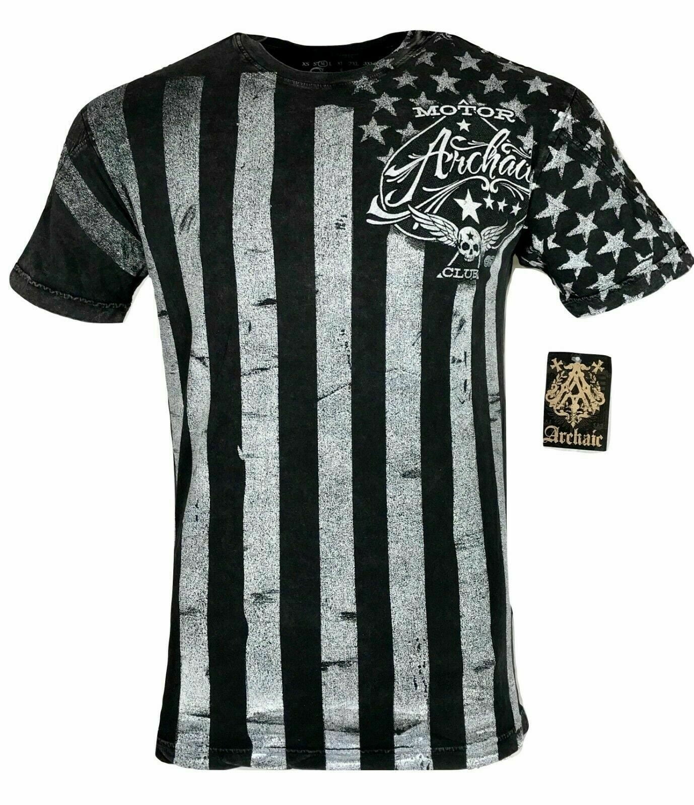 ARCHAIC by AFFLICTION Men's T-Shirt NATION Skull Wings US Flag MMA ...