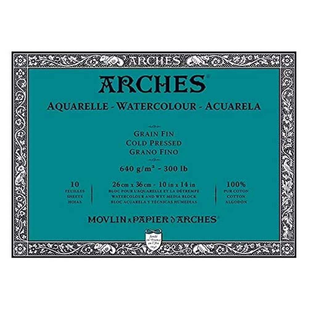 ARCHES Aquarelle - Block of 10 Sheets 26 x 36 cm Glued on 4 Sides - 640 ...