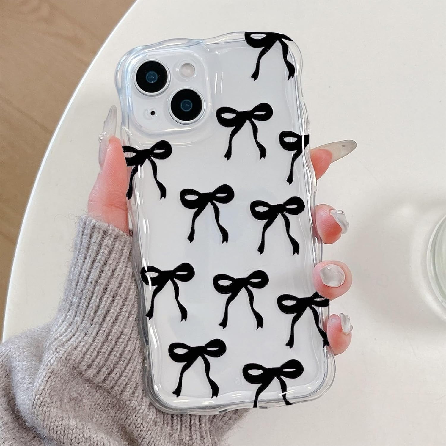 ARCOCO-Bow Case for iPhone 12, Cute Ribbon Bows Wavy Curly Frame Clear Phone Case for Girls ...