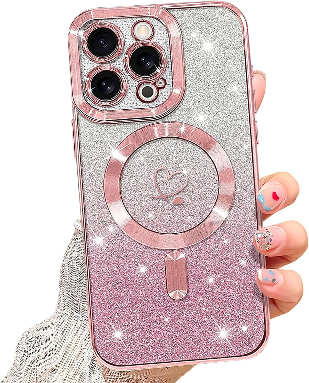 ARCOCO-Compatible with iPhone 16 Pro Case Cute Clear Glitter [Compatible for MagSafe] Plating ...